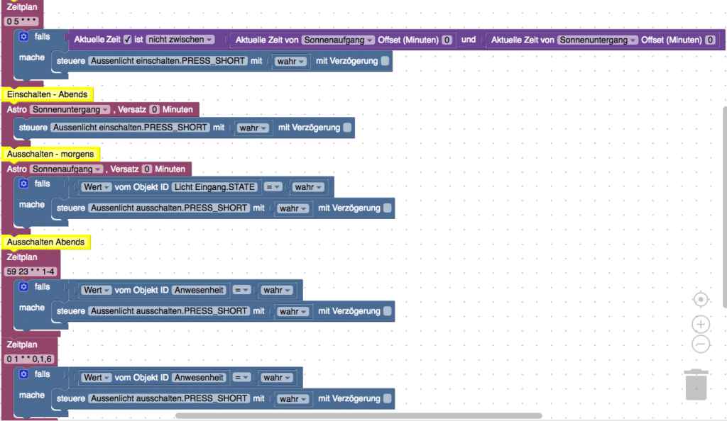 Blockly - Aussenlicht steuern - Die Nacht erkennen | verdrahtet.info